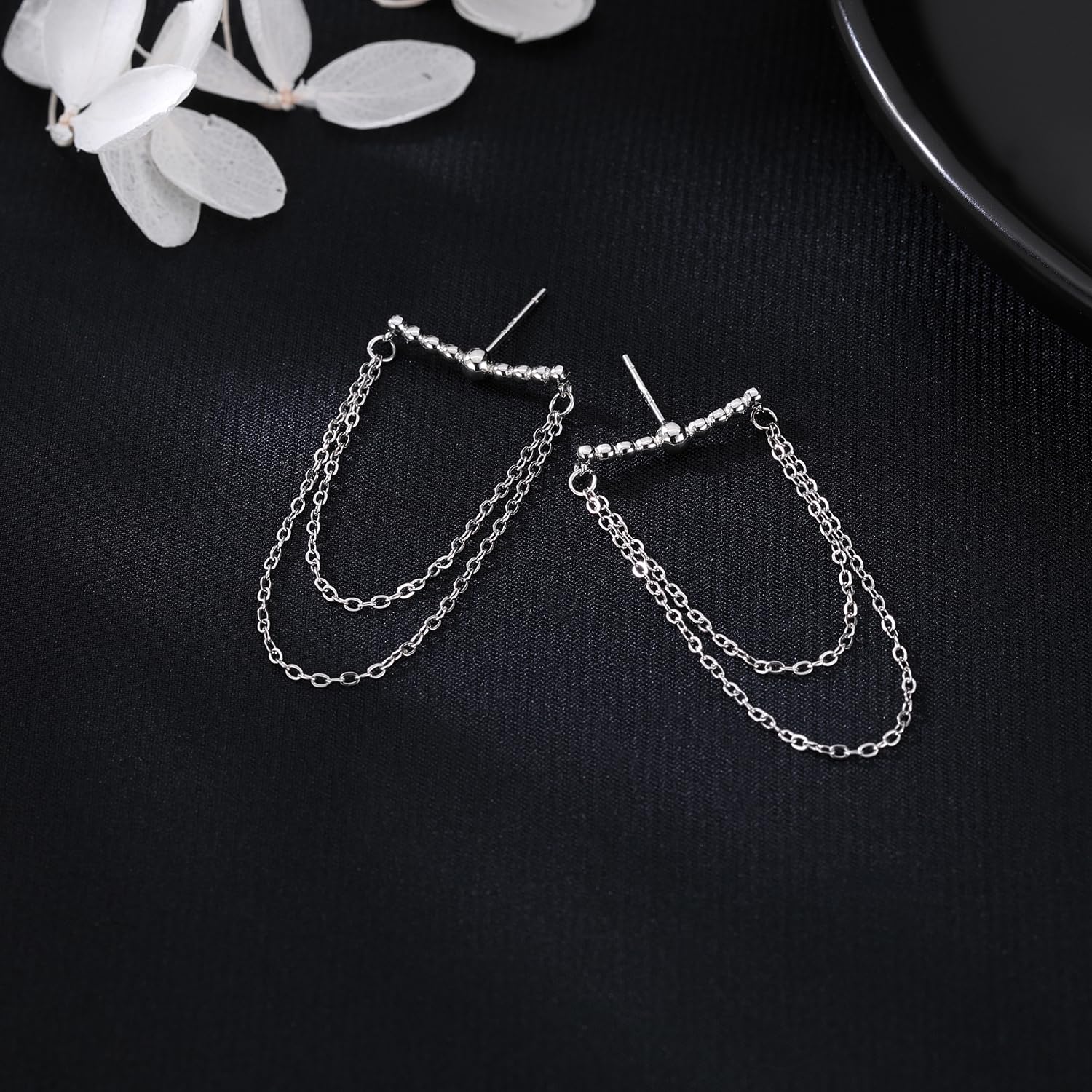 SLUYNZ 925 Sterling Silver Dangle Earrings Chain For Women Dangling Tassel Earrings Tiny Balls Stud (A-Silver)
