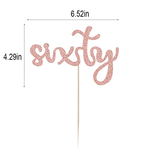 Rose Gold flash sixty Cake Topper,60th Birthday Cake Topper Decoration,60th anniversary party decorations