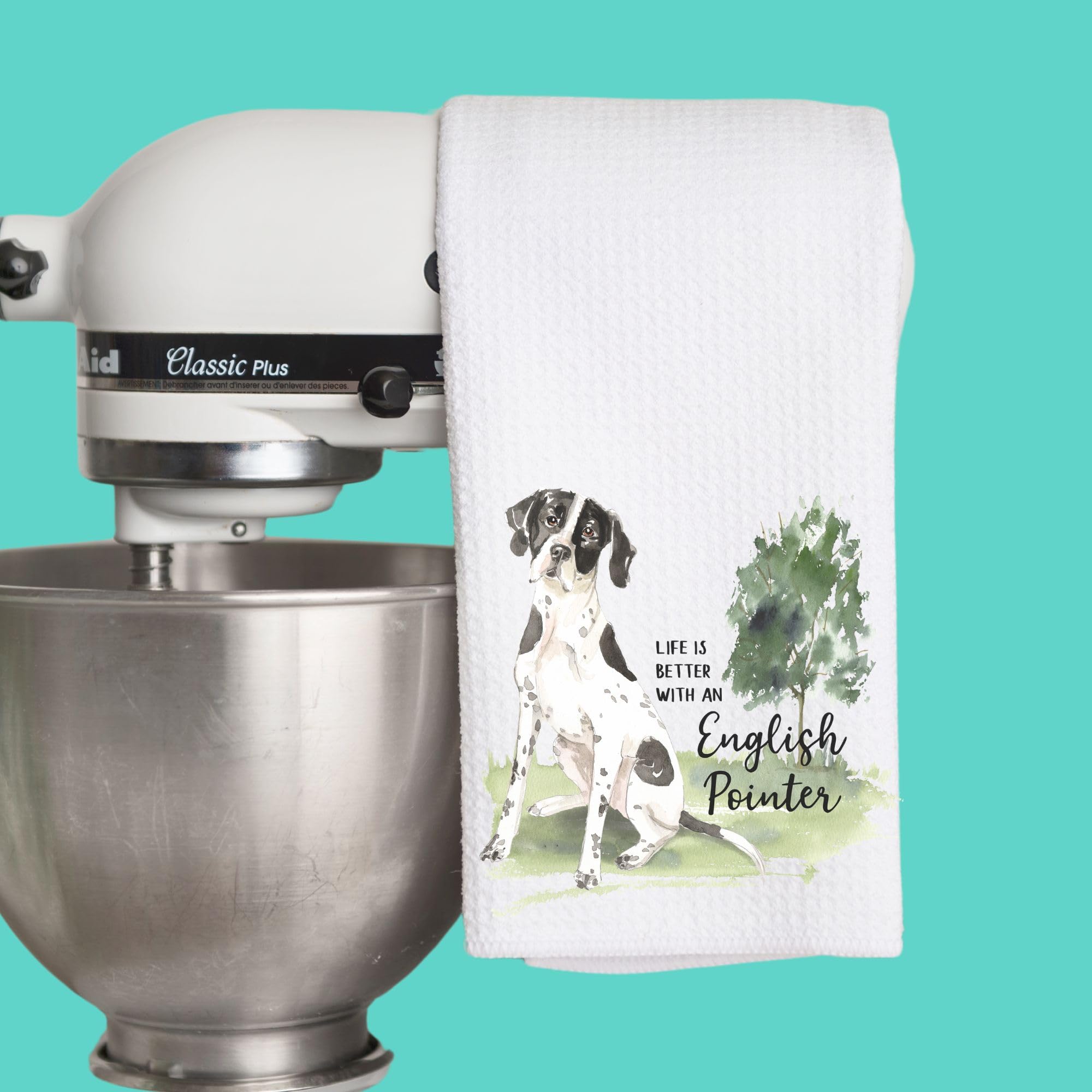 Watercolor Life is Better with an English Pointer Microfiber Kitchen Tea Bar Towel Gift for Animal Dog Lover