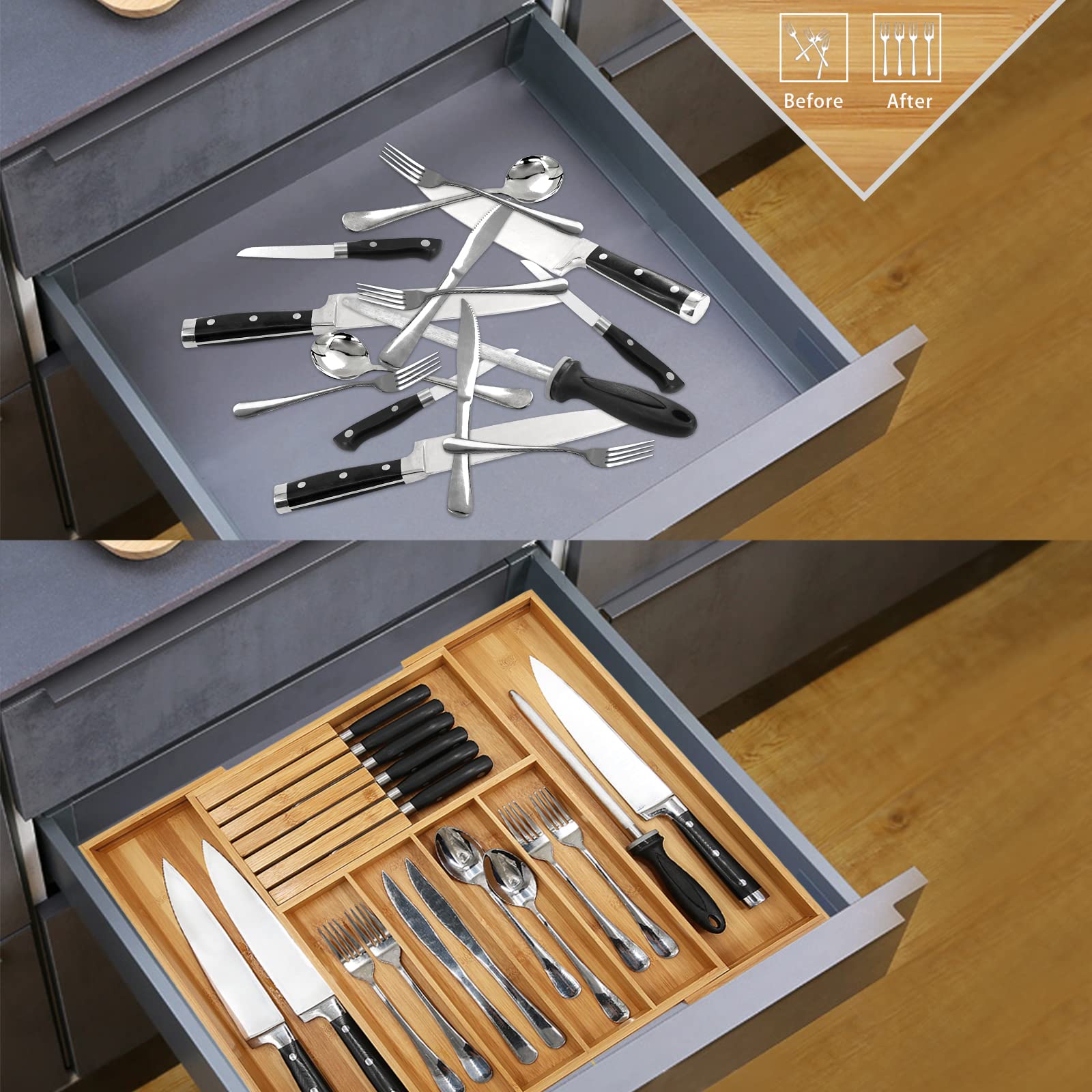 VaeFae Bamboo Knife Organizer, Kitchen Knife Storage