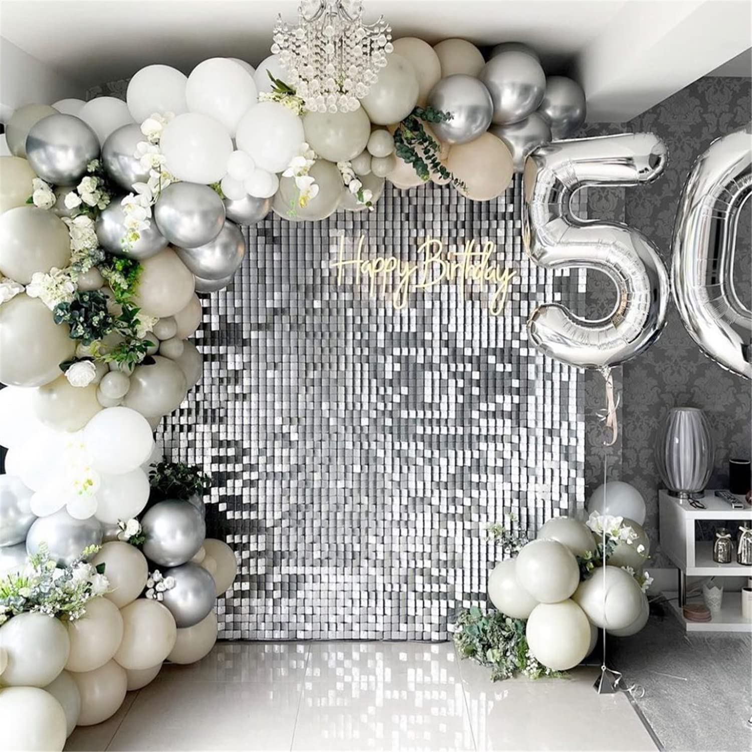 Silver Shimmer Backdrop Disco Backdrop Wedding Silver Shimmer Wall Backdrop Panels Christmas Glitter Wall Background for Bachelorette Party Bridal Shower Stage Panel(24 Packs)