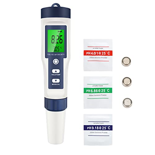 Water Quality Tester, PH Salinity Temp TDS EC Automatic Calibration Digital Water Detector IP67 Waterproof for Aquarium