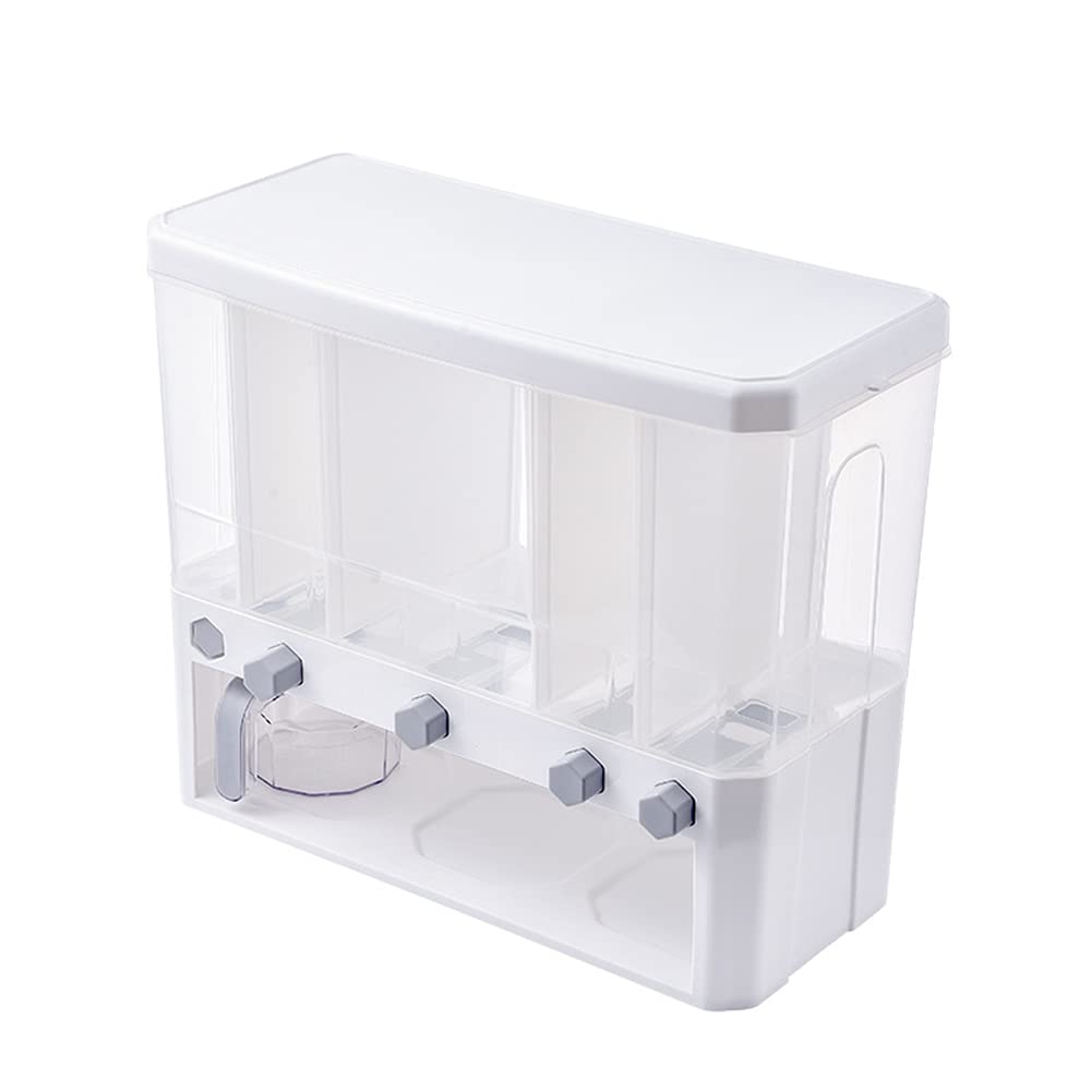 xingxinqi Cereal Dispenser Plastic Clear Dry Food Dispenser with Lid 5 Grid Rice Dispenser Storage Box Rice Bucket Container, White (55B27DSKDFI177WC0541W)