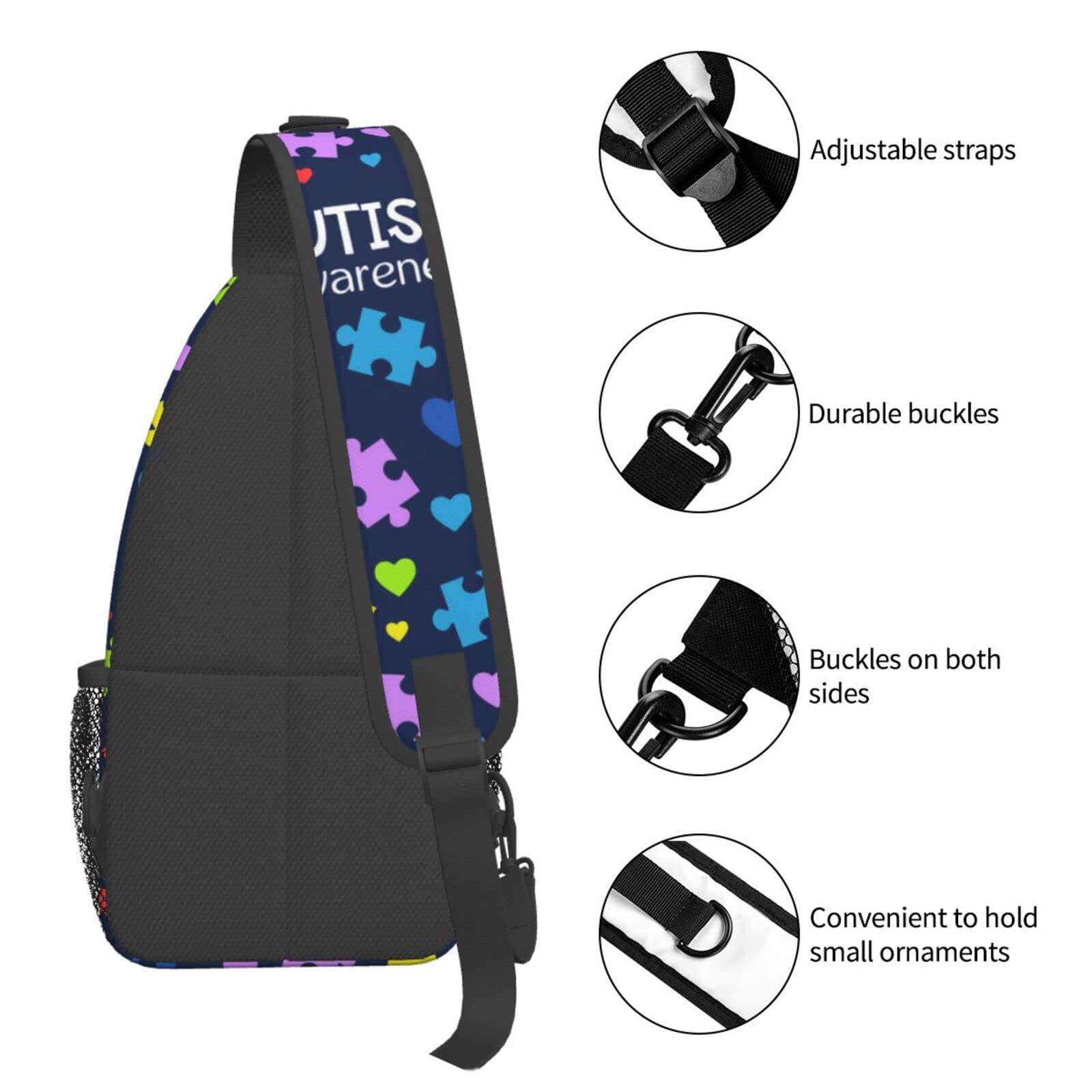 ROSIHODE Cute Autism Awareness Sling Backpack, Multipurpose Crossbody Chest Bag Shoulder Bag Travel Hiking Daypack for Men Women