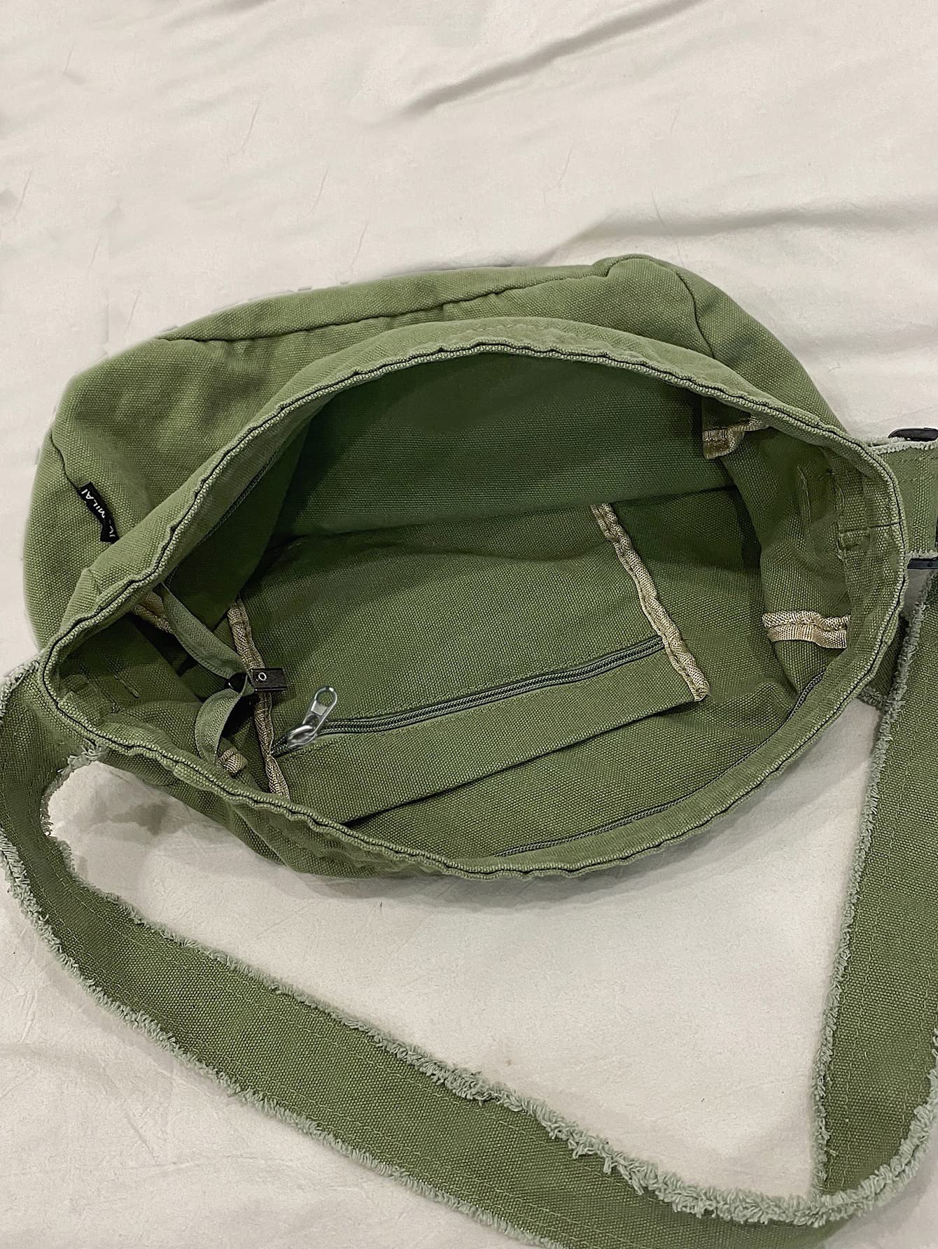WDIRARA Women's Shoulder Handbags Adjustable Strap Hobo Bags Canvas Tote Bag Green one-size