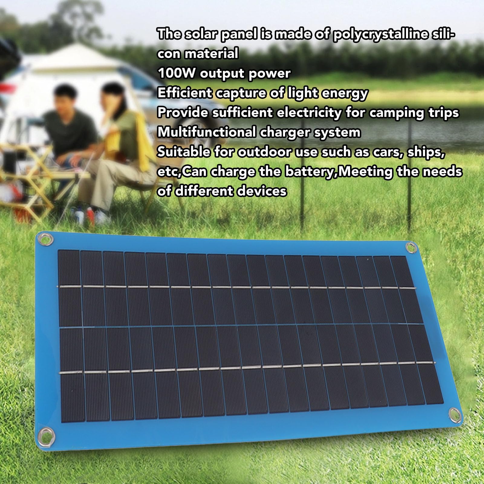 Portable Solar Panel Kit, Energy Conservation Lightweight Polycrystalline Silicone 100W Portable Solar Panel for Cars