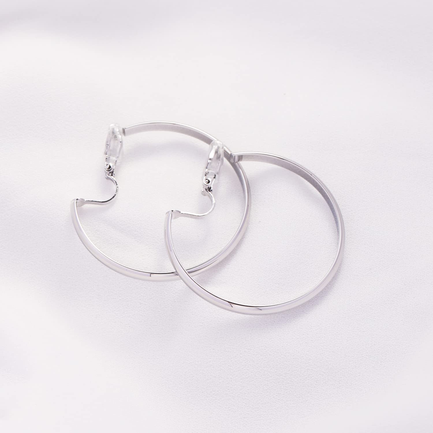 XGALBLA Clip On Hoop Earrings for Women - Silver Tone Plated 40MM Hoop for Non-Pierced Ears