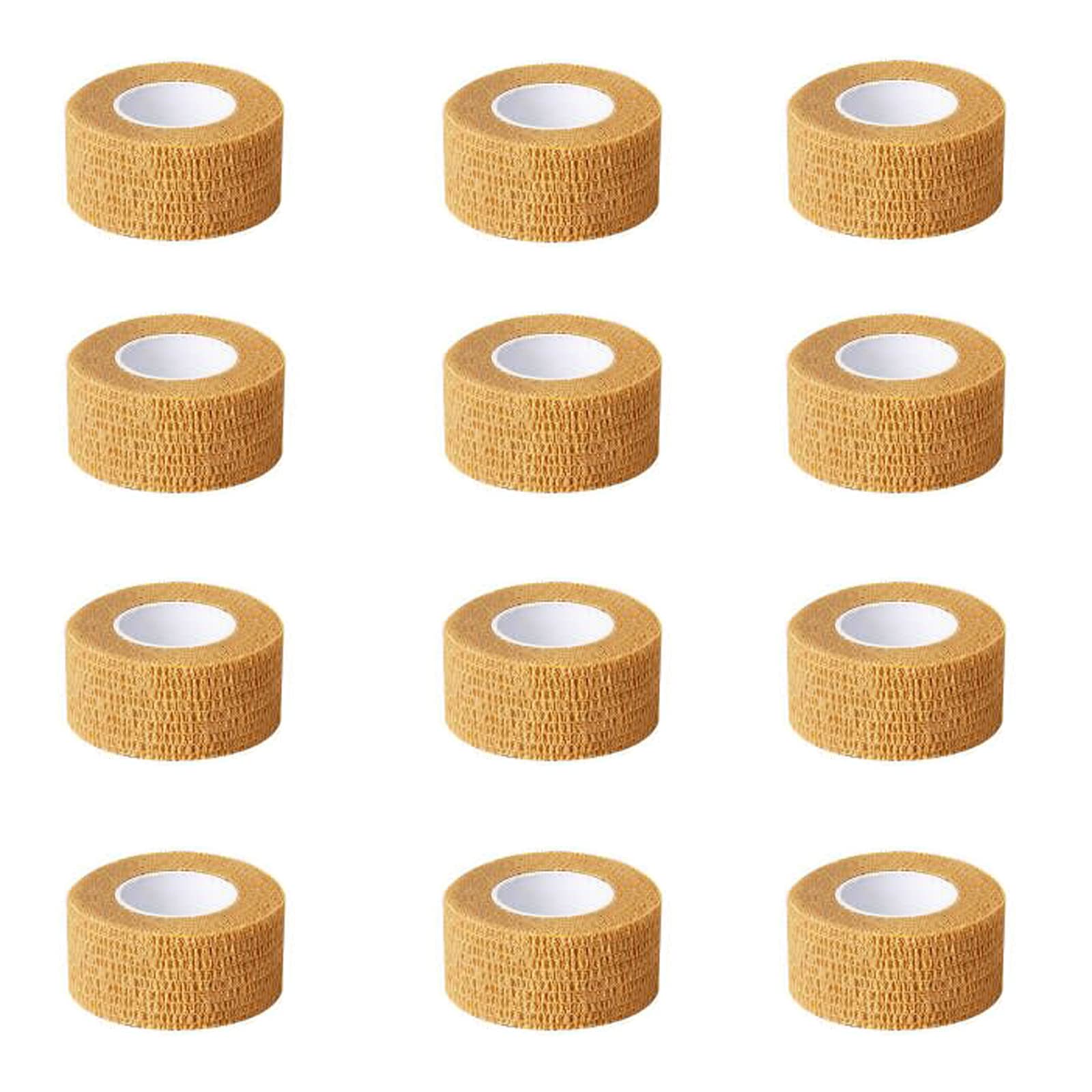 sansheng 1Inch Self Adherent Cohesive Wrap Bandages,Brown Athletic Tape for Wrist, Ankle, Hand, etc(12 Pack)