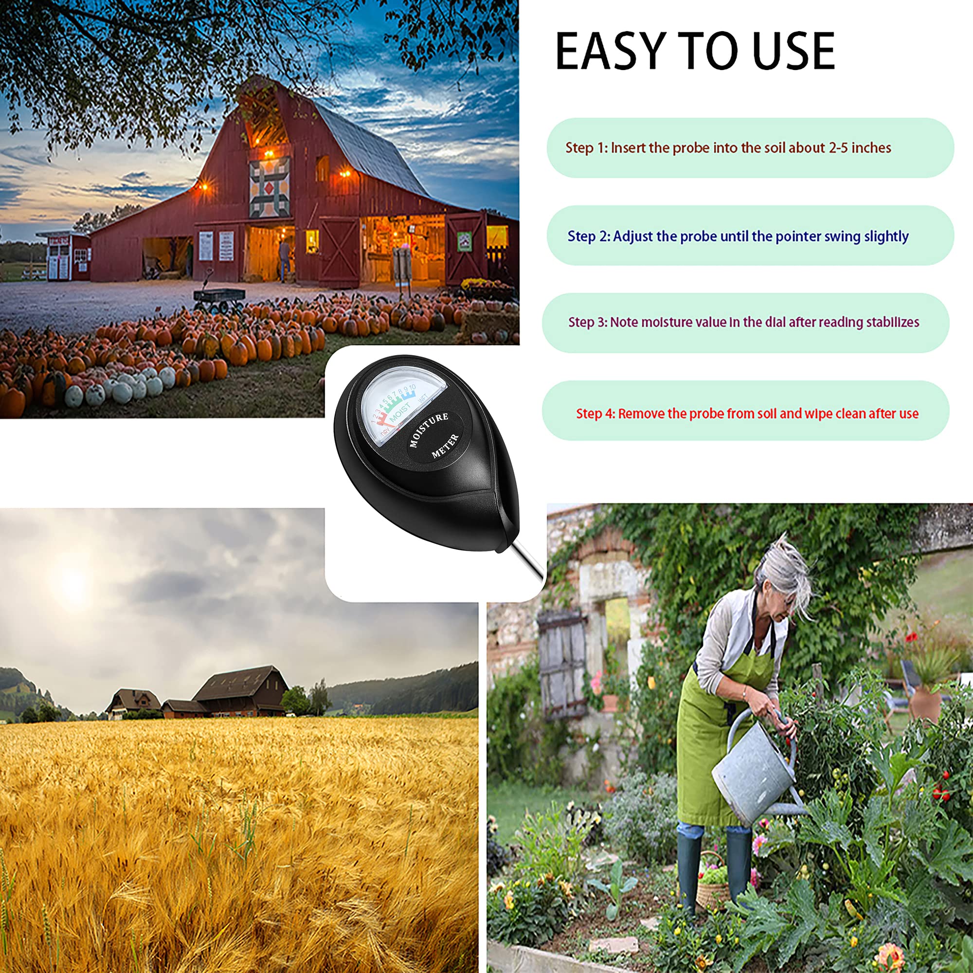 XLUX Soil Moisture Meter Sensor, Water Monitor Indicator Sensor, Hygrometer for Outdoor Indoor Large Pot Plants, Black and Green, 2 Pack