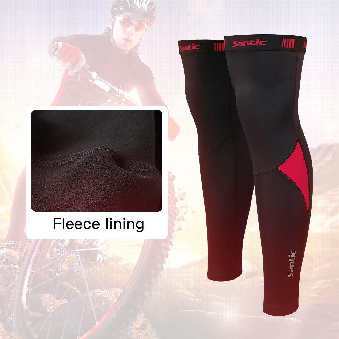 Santic Cycling Leg Warmers Thermal Fleeced Wind Proof Soft Shell Knee Warmer