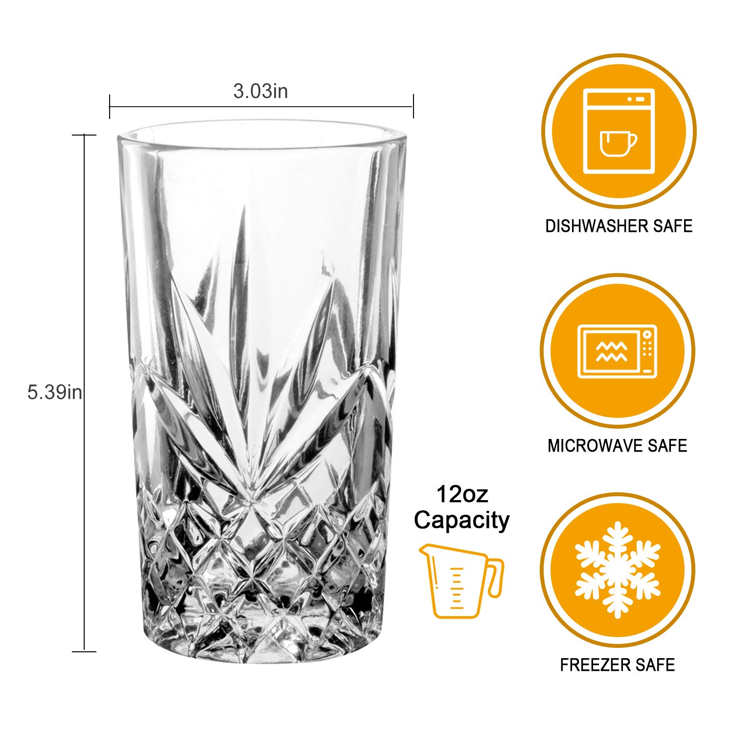 Whisky Glasses Set 12 oz,Liqueur Spirits Glasses Snifters Round Clear Drinking Glass,Rock Glasses,Old Fashioned Cocktails Glasses Bourbon Glasses for Restaurants,Bars,Water Cups Vodka Cups 8 Pack