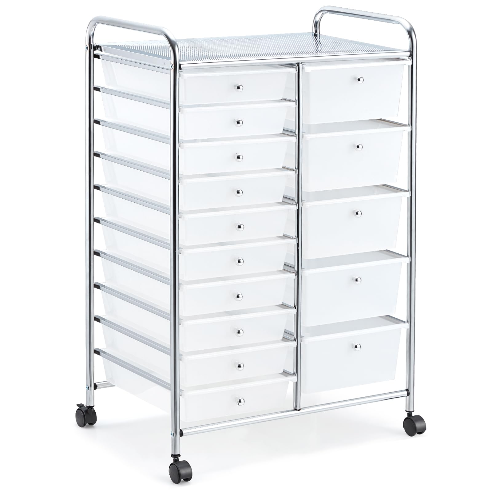 Sapodilla15-Drawer Rolling Storage Cart, Multipurpose Movable Organizer Cart for School Office Home Beauty Salon, Multipurpose Storage Organizer Cart with 4 Lockable Casters(White)