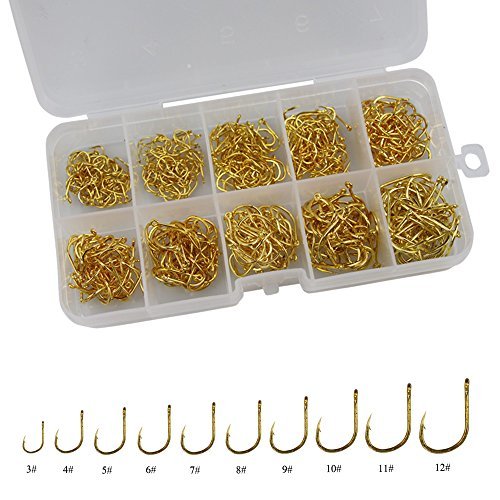 Small Size Carbon Steel Sharp Fishing Hooks Baits Worm Jig 500pcs 10 Sizes Pack Fishing Gears Tackle kit (Black)
