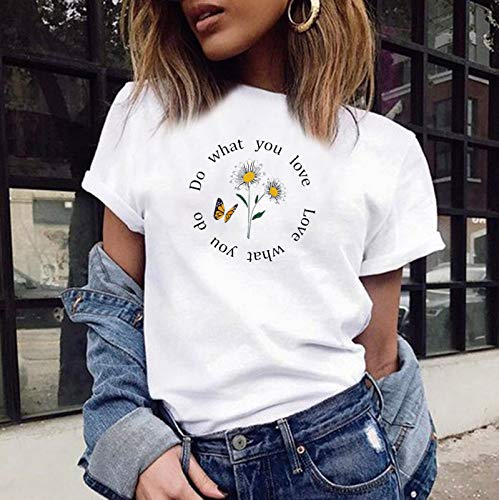 wodceeke Women's Cute Graphic T-Shirts Crewneck Short Sleeve Casual Simple Tee Summer Basic Tops (White G, S)