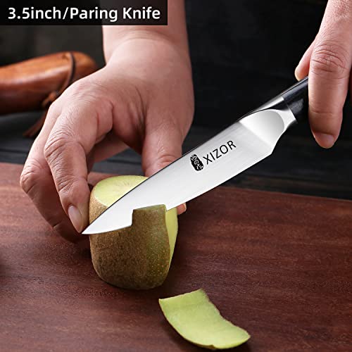 XIZOR Paring Knife 3.5 Inch Fruit and Vegetable Knife Multi-Purpose Japanese Peeling Knife High Carbon German Steel Full Tang Handle & Ergonomic Design,Small,Razor Sharp Blade