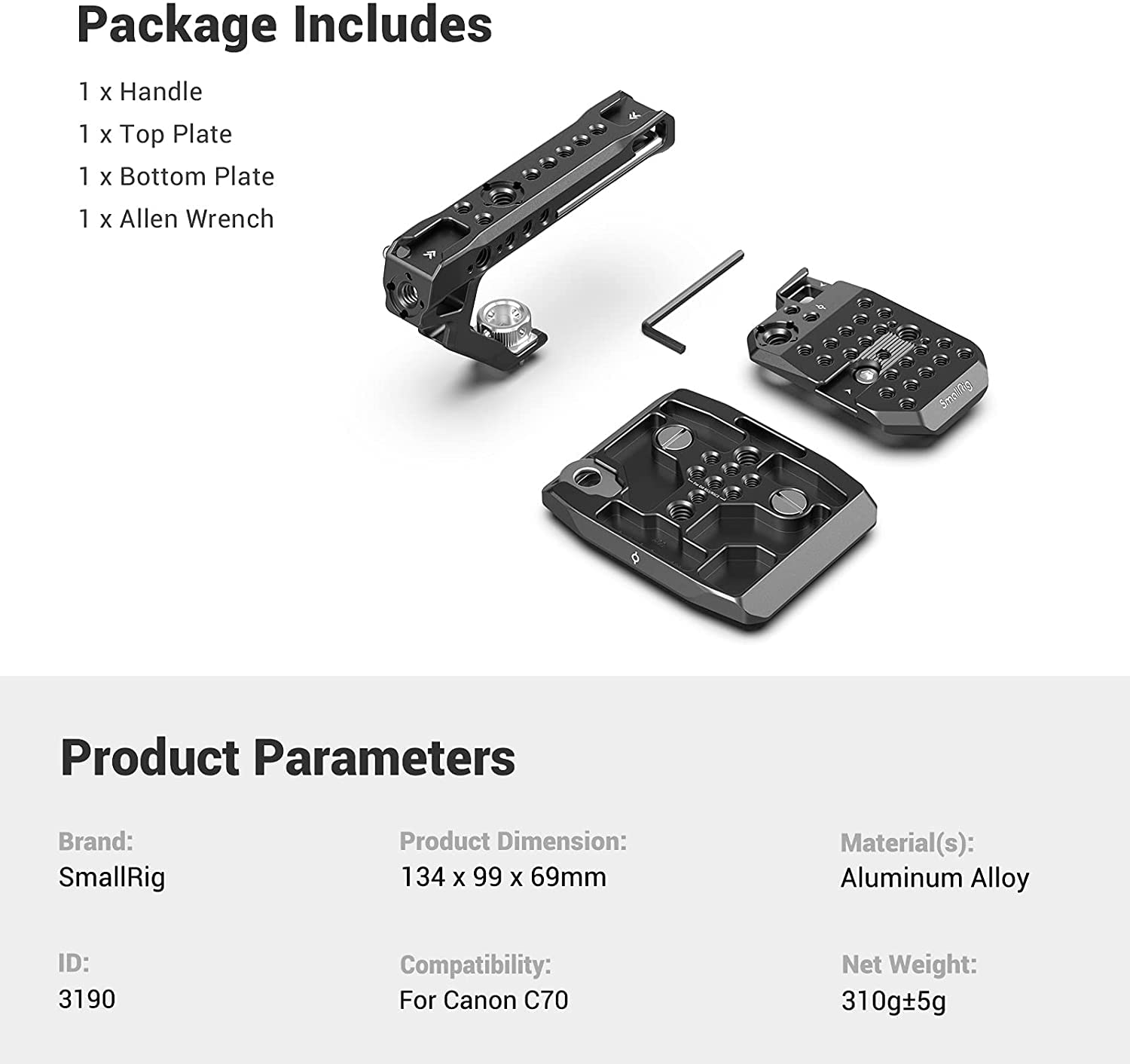 SmallRig C70 Portable Kit with 1/4 and 3/8 Threaded Holes for Canon C70 3190