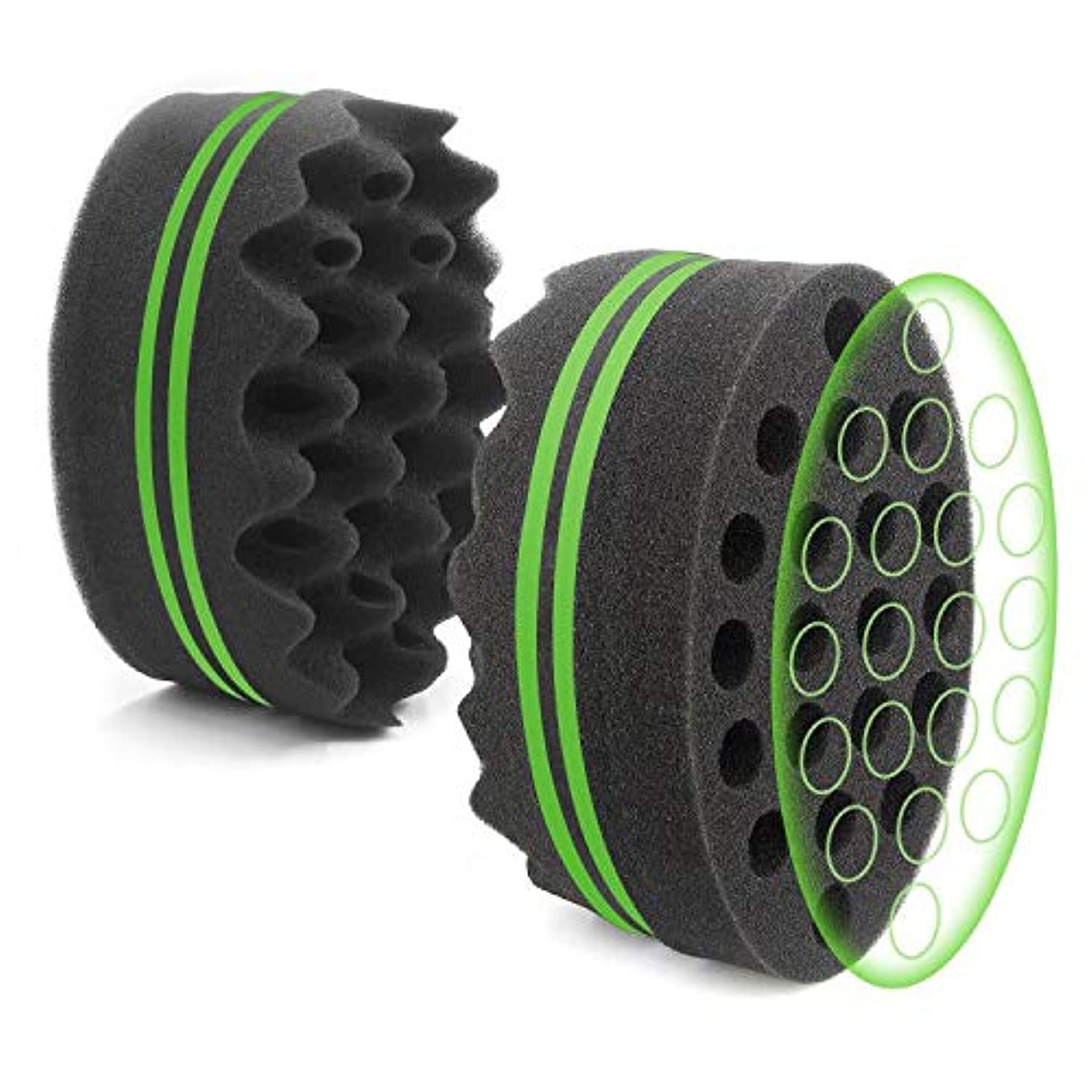 Parabirds Curl Twist Hair Sponge Big&Small Holes Brush Double-Sided Comb Brush Sponge for Afro Black Men Women (2PCSBlueRound)
