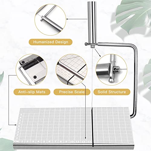 ZOCONE Cheese Slicer with Wire for Block Cheese, Stainless Steel Cheese Cutter with Accurate Size Scale, with 10 Replacement Wires & 2 Stainless Steel Multi-purpose Spreading Knives for Cheese Butter
