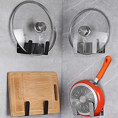 SEYFI Kitchen Shelves,Wall-Mounted Lid Organizer Rack, Stainless Steel Spoon Rest, Pots & Pans Storage Holder, Cutting Boards Stand, Easy to Install/Silver