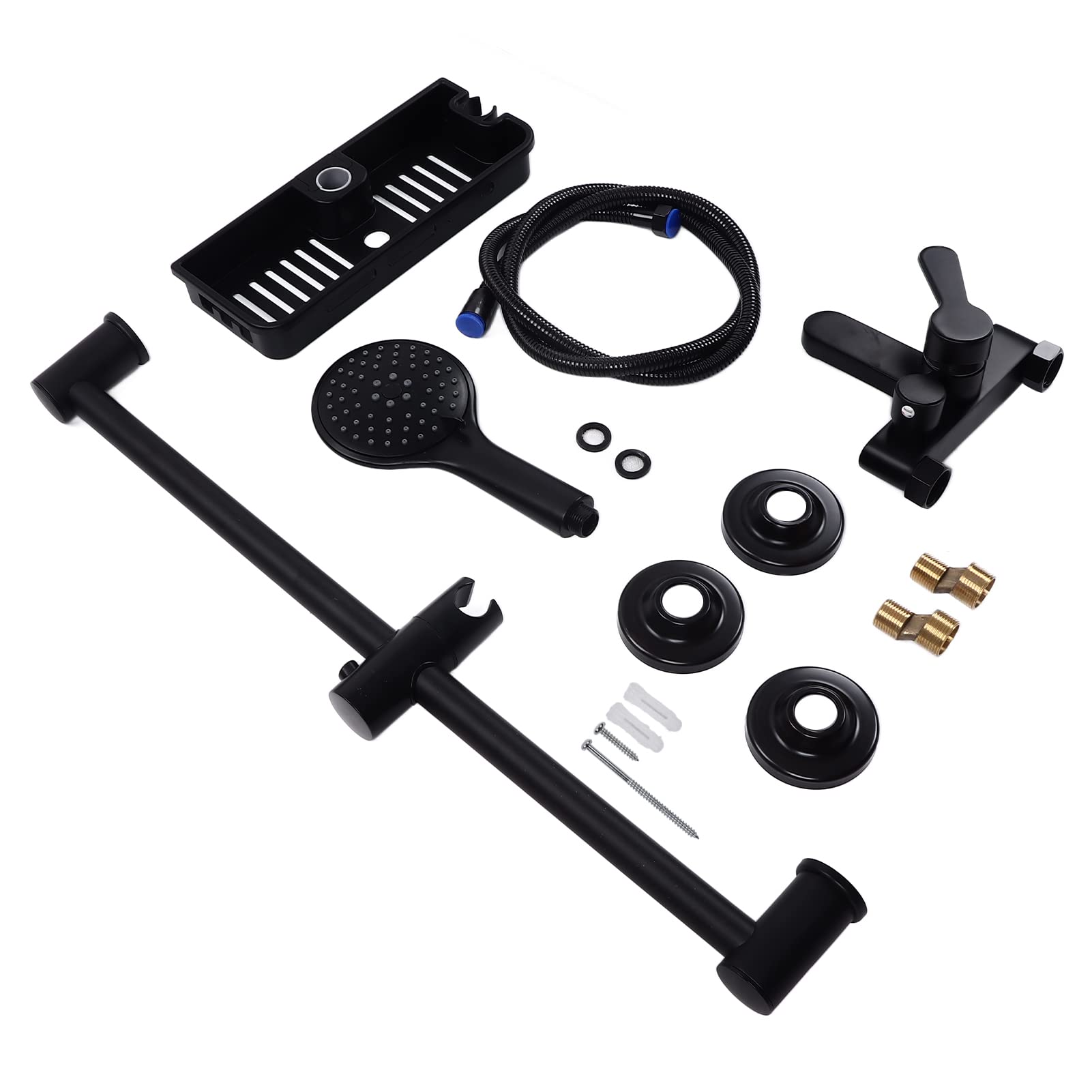 REUIQU shower head, Shower Heads with Handheld Spray Combo, shower head with handheld, G1/2 Shower Combo Set Multifunctional Shower Head System Black Bathroom Shower Kit for Hotel