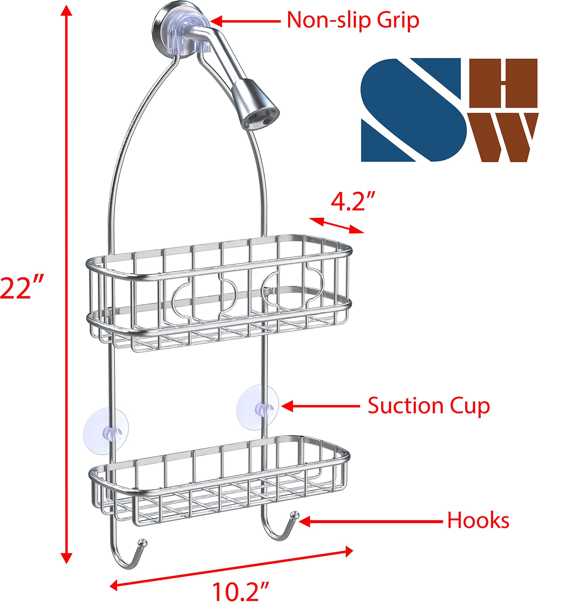 Simple Houseware Stainless Steel Bathroom Hanging Shower Head Caddy Organizer (22 x 10.2 x 4.2 inches)