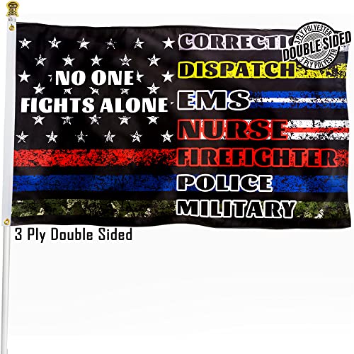 XIFAN Double Sided Flag No One Fights Alone Flag 3 Ply US American Flag First Responders Multi Thin Line Brass Grommets Outdoor Banner Decoration 3 X 5 FT