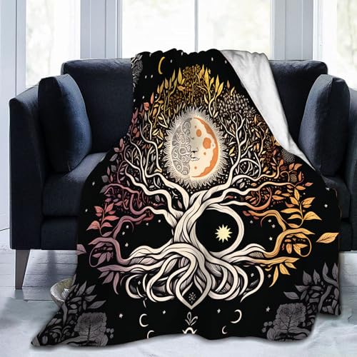 POSLAB Super Soft Throw Blanket Aesthetics Life Tree Printed Light Weight Plush Flannel Blankets Living Room Sofa Beding for Adults for All Season