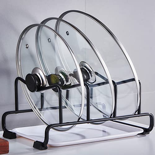SEYFI Kitchen Shelves,3 Slots Pot Lid Holder Organizer, Kitchen Pot Lid Rack with Draining Tray, Space Aluminum Cutting Board Stand, Reusable, Space Saving/White