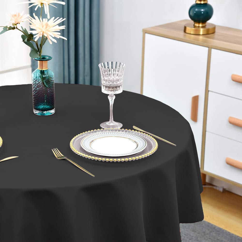 Round Tablecloth - 60 Inch - Waterproof and Stain Resistant Washable Polyester Table Cloths, Decorative Fabric Table Cover for Kitchen, Dining, Parties, Indoor and Outdoor Use,Black