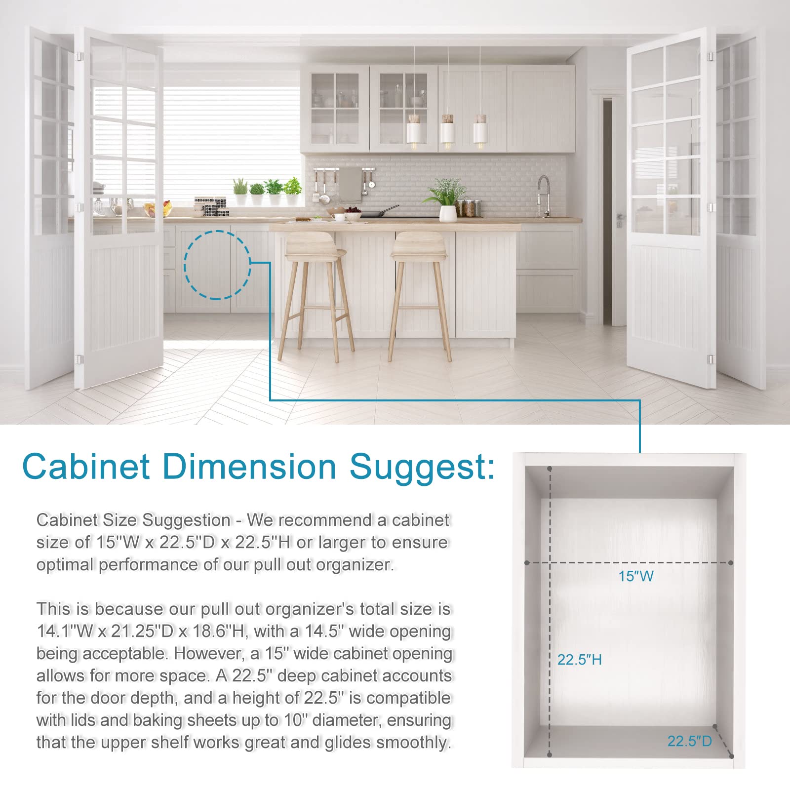 TQVAI Pot and Pan Organizer for Cabinet, Pot Lid Organizer Rack, Pull Out Sliding Cabinet Organizer - Separate Full-Extension Guide Rail - Cabinet Request at Least 15" W x 22.5" D x 22.5" H