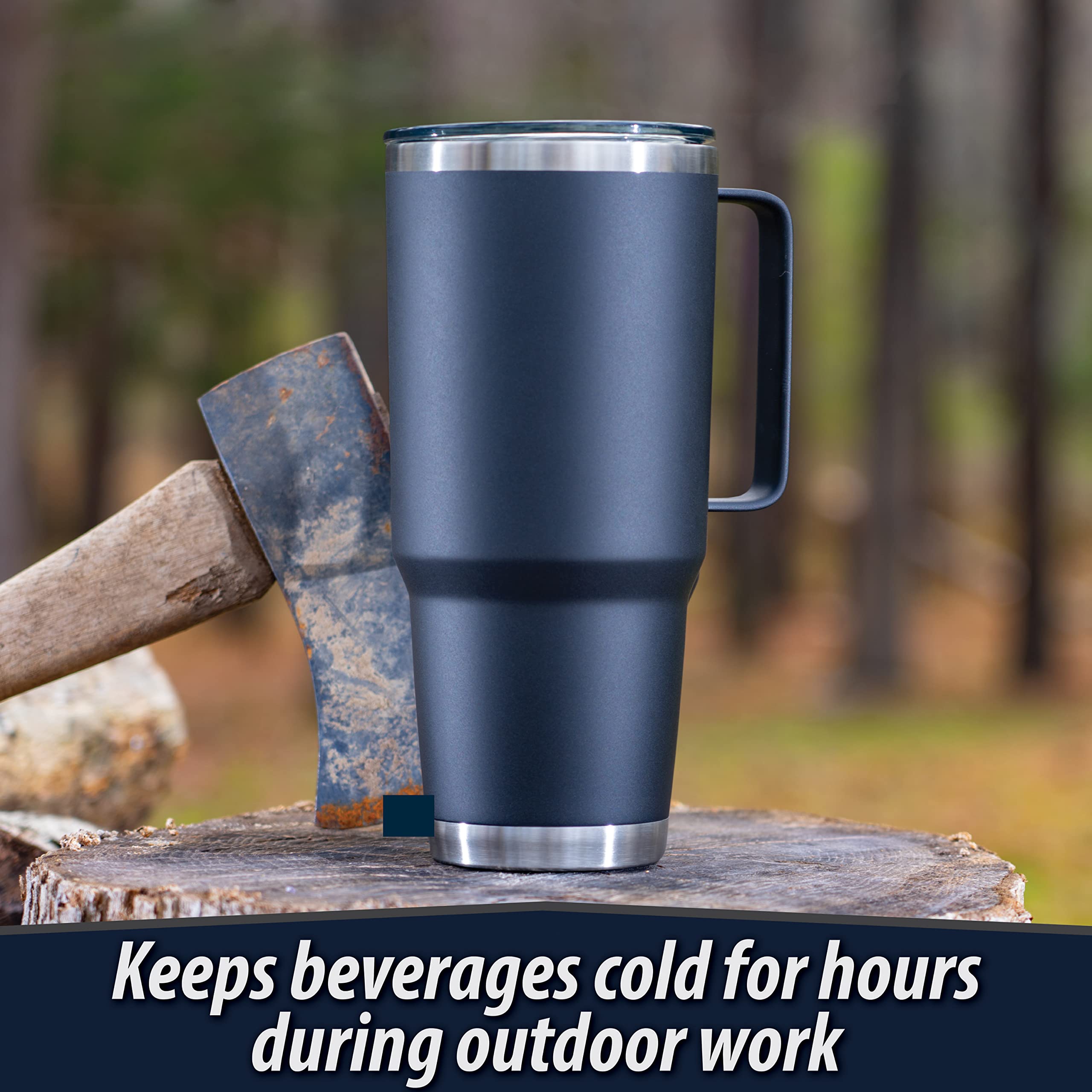 XPAC Double Vacuum Wall Stainless Steel Tumbler with Lid, 64 Ounce, With Handle, Black, Fits in a 4" Wide Car Beverage Holder