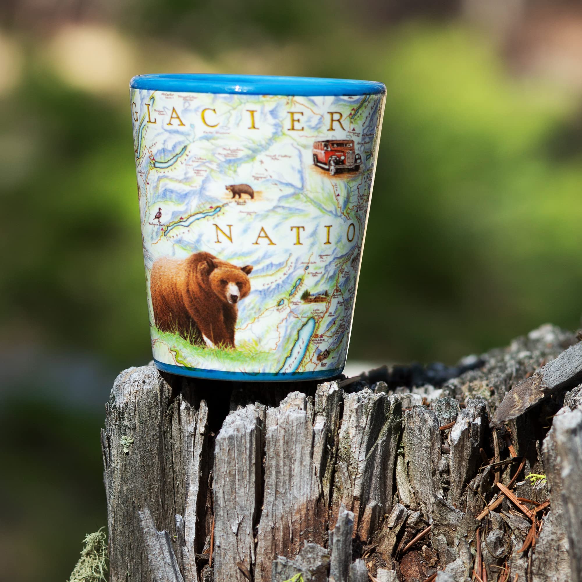 Xplorer Maps Glacier National Park Map Ceramic Shot Glass, BPA-Free - For Office, Home, Gift, Party - Durable and holds 1.5 oz Liquid