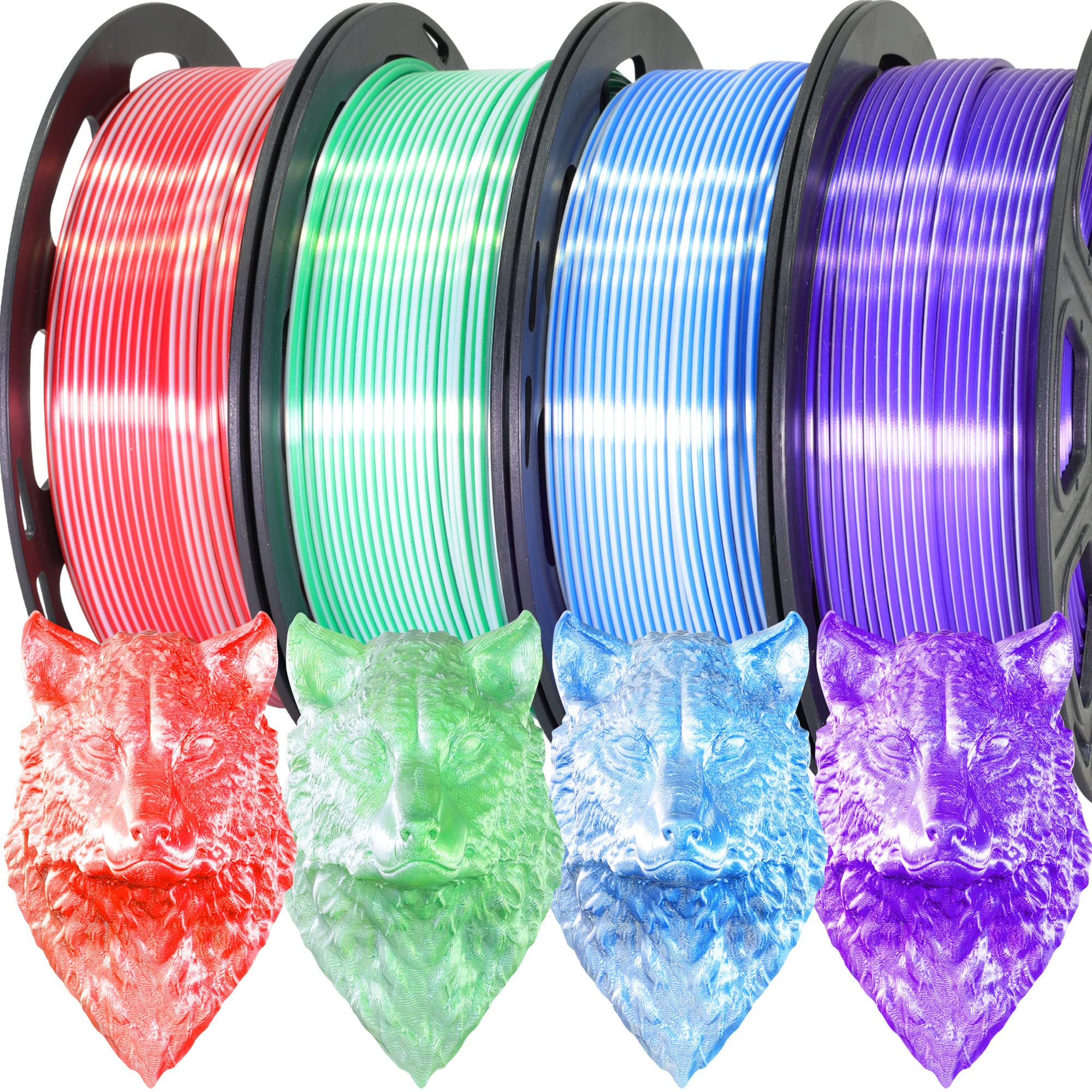 PLA 3D Printer Filament 7 Spools Bundle, 1.75mm Red Blue Yellow Green Cyan Orange Purple PLA 7 in 1 Rainbow Colors, Each Roll 0.5kg Total 3.5kgs with One Bag Sample Color Gift MKOEM