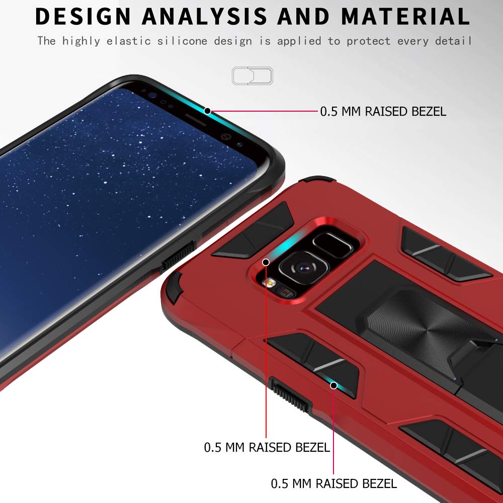 Samsung Galaxy S8 Case | Military-Grade Protection | 12ft. Drop Tested Protective Case | Kickstand | Magnetic Car Mount Holder | Compatible with Galaxy S8 - Red