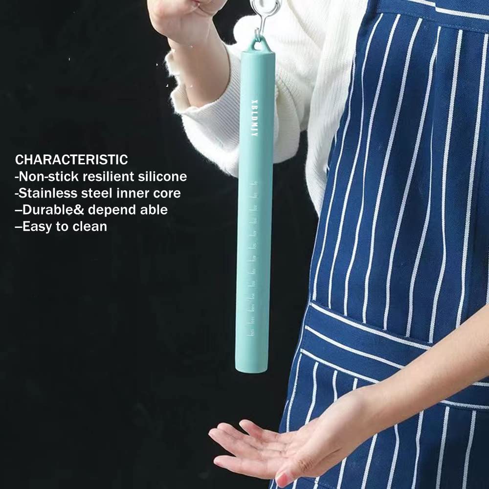 XBLDMJY Small Silicone French Rolling Pin, Silicone Steel Rolling Pin, Non Stick Roller For Dough, Mini Dough Roller, Rolling Pins For Baking,Fondant rollers.(10.23×1.02"/26×2.6cm/Green)