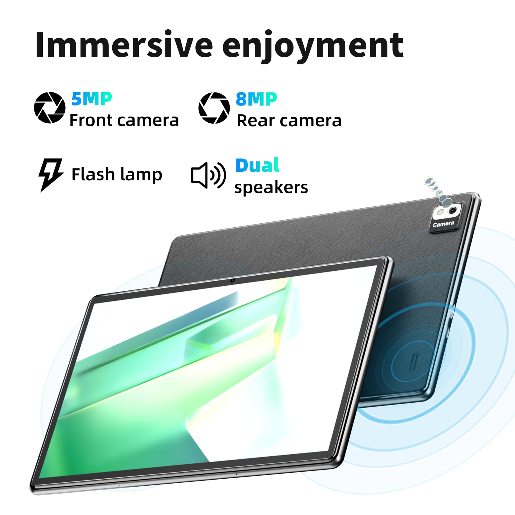 SGIN 10 Inches Tablet, Android 12 Tablet, Octa-Core Processor Tablets with 8GB RAM 128GB ROM, FHD 1280 * 800, 6000mAh, WiFi Bluetooth 5.0, GPS, 5MP+8MP Dual Camera, TF Card 256GB Expansion(Black)