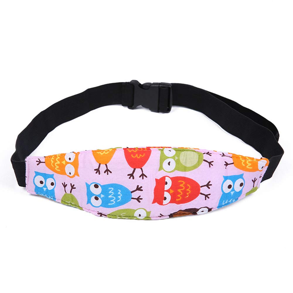 Potelin Baby Car Seat Pad Cushion Head Support Band Pram Stroller Sleep Seat Safety Belt Strap Cartoon Owl Pattern Strap for Kids Pink 1PCS