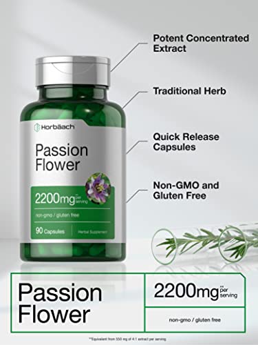 Passion Flower Capsules | 2200mg | 90 Count | Non-GMO & Gluten Free Extract Supplement | by Horbaach