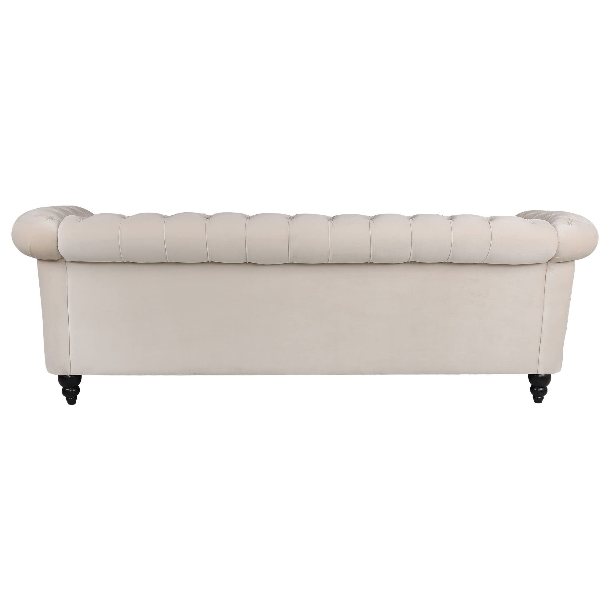 MIYZEAL Modern 3 Seater Couch Velvet, Upholstered Sofa with Tufted Back, Roll Arm Classic Chesterfield Settee Couches for Living Room, Office (Beige)