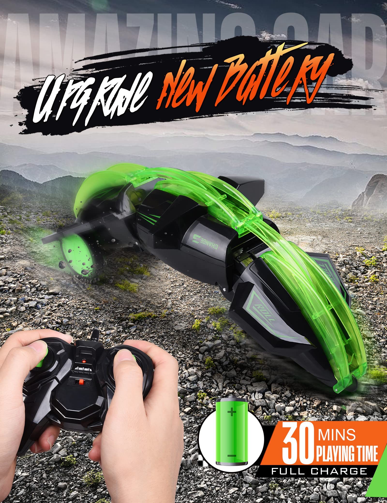 Remote Control Car,Rc Stunt Snake 360° Roll Rotation Transforming Toy,With 2.4Ghz High Frequency Controller Birthday Christmas For Girls Boys Cool Stuff Toys drift stunt remote control car (green)