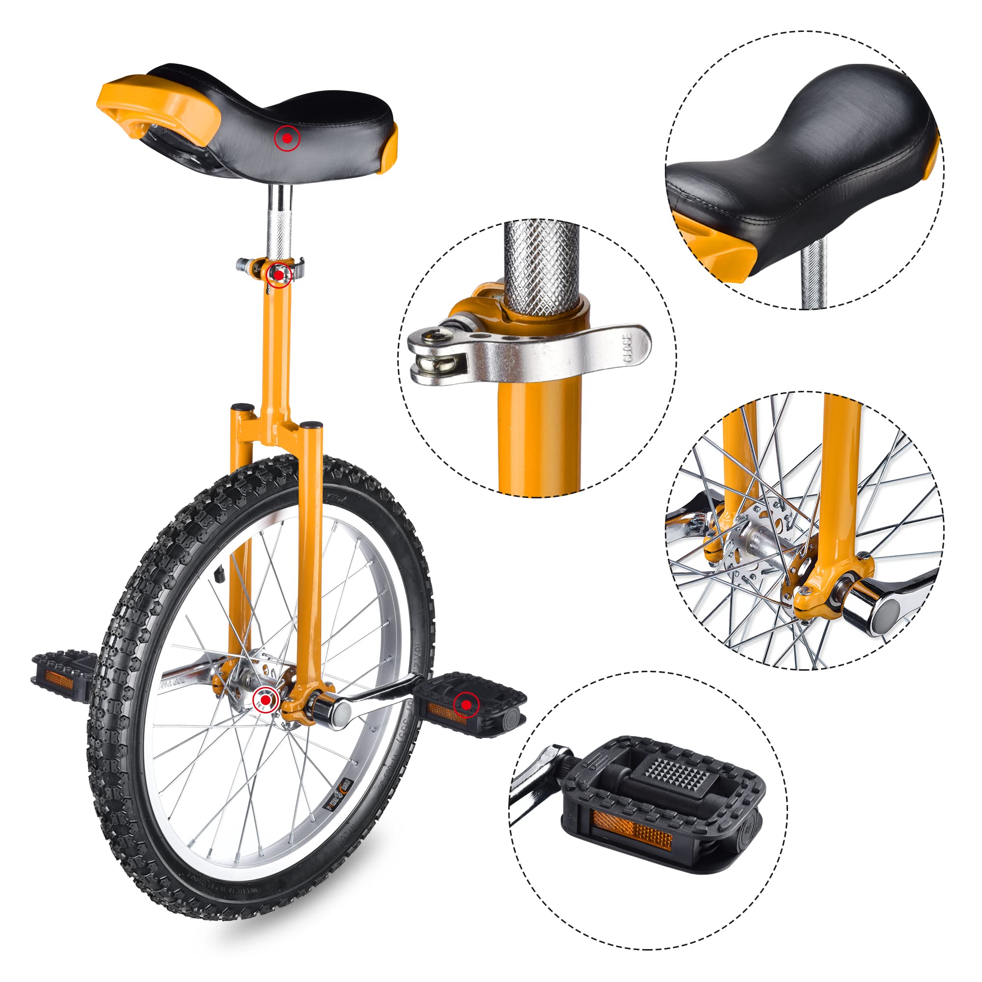 OEM Control Astonishing Yellow 18 Inch in 18" Mountain Bike Wheel Frame Unicycle Cycling Bike with Comfortable Release Saddle Seat