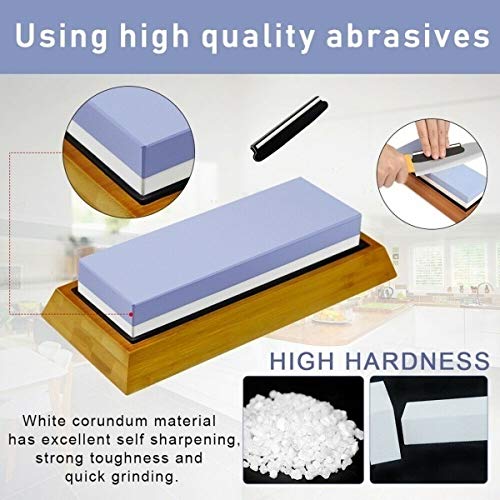 RT Essentials Premium Whetstone Knife Sharpening Stone 1000/6000 grit| Non-slip Bamboo Wood Base| Angle Guide| Flattening Stone- Best Tool For Razor sharp Kitchen/Butcher/Pocket/Chef Knives and Blades
