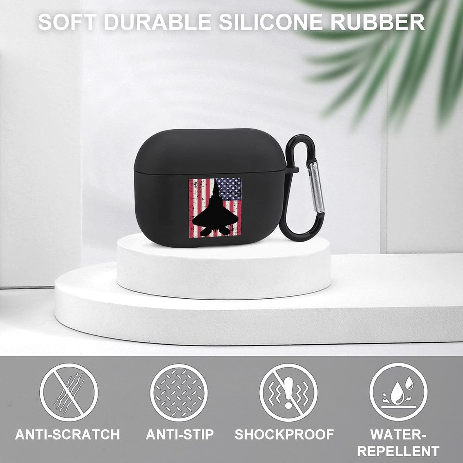 Patriotic F-22 Raptor Fighter Jet American Flag Silicone Protective Shockproof Cover Compatible with Apple Airpods Pro Wireless Charging Case