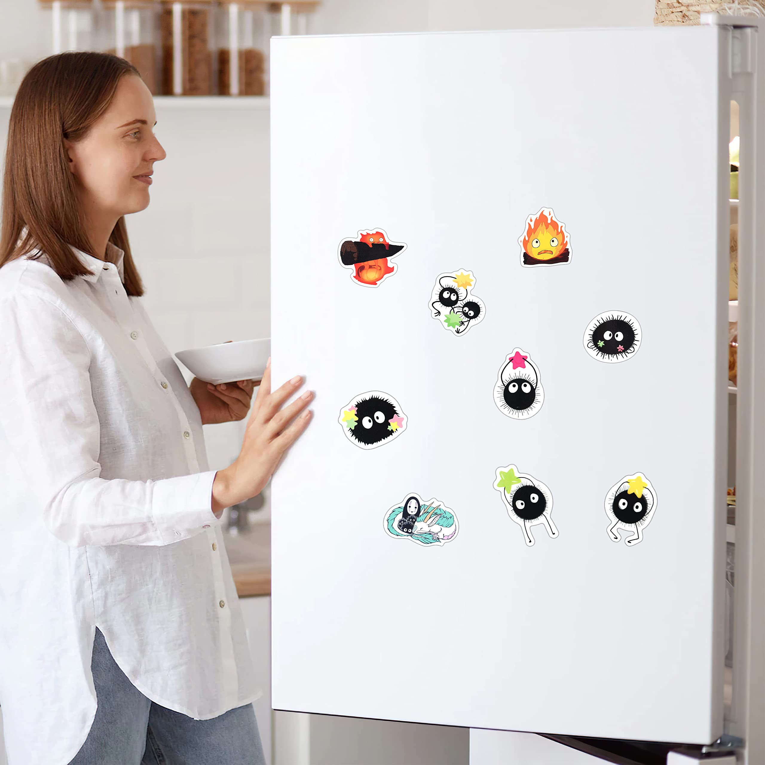 Pounchi Soot Sprites Fridge Magnet (9 Pack) Anime Magnet Bumper Office Cabinets Decoration Fridge Metal Magnet Flexible Reusable Magnetic Vinyl