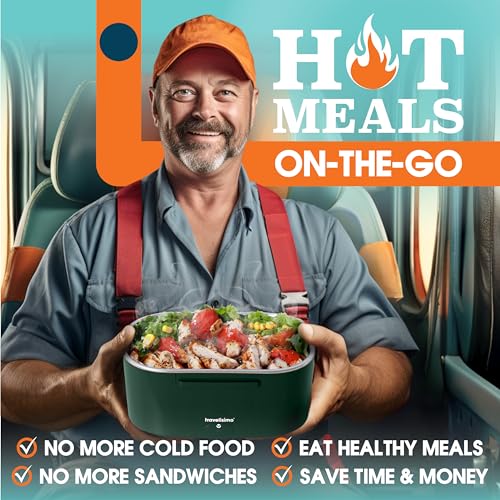 TRAVELISIMO Electric Lunch Box for Adults 80W, Fast Portable Heated Lunch Box 12/24/110V 1.5L Heated Lunchbox for Adults, Leakproof, SS Container, for Car Truck Work, Loncheras para Hombres de Trabajo