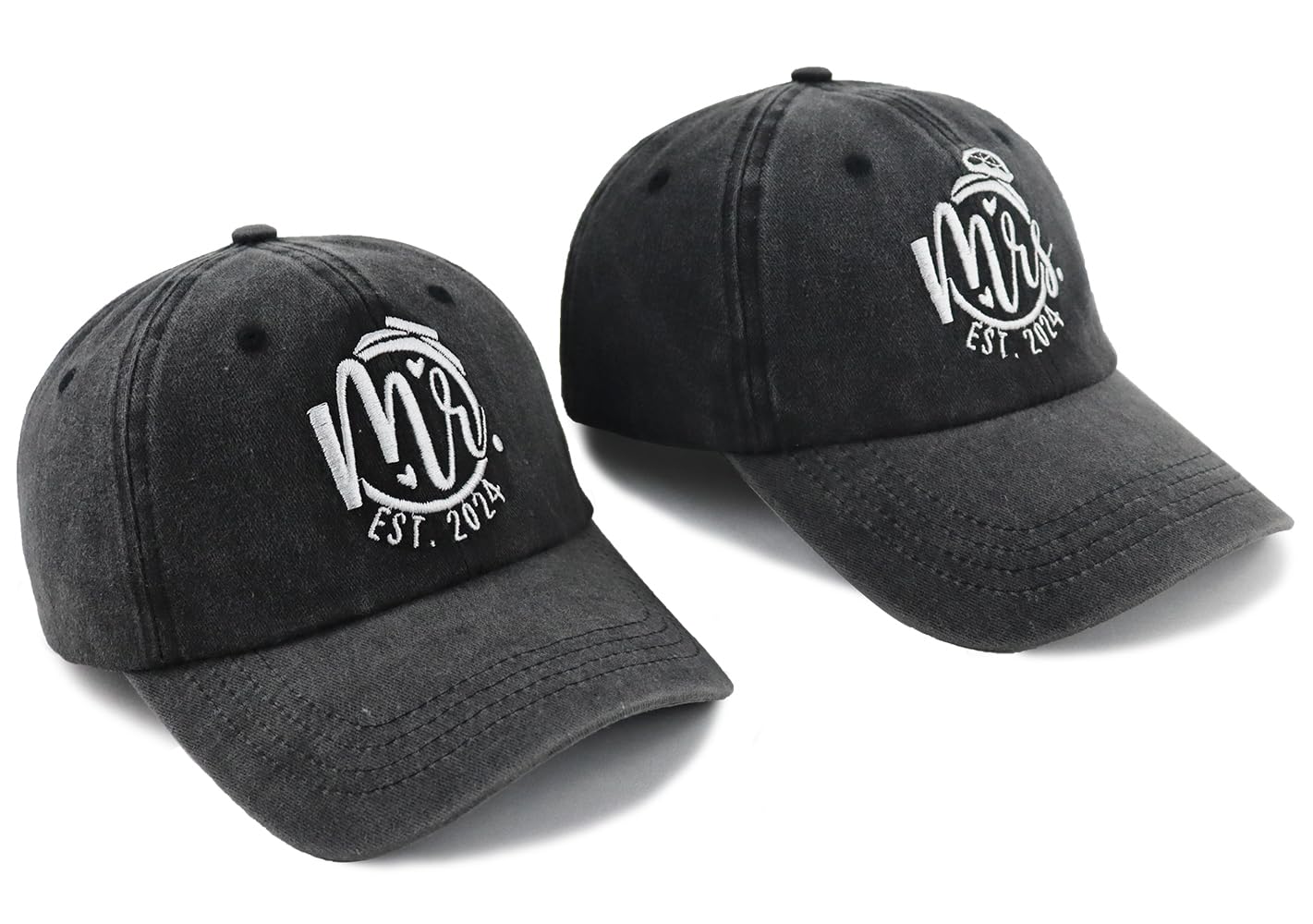 Wedding Gifts for Bride Groom, Mr and Mrs EST 2024 Hat, Funny Engagement for Couples Her Wifey Mr Mrs, Honeymoon Outfits Essentials Bride Baseball Cap for Bridal Gift Ideas Black