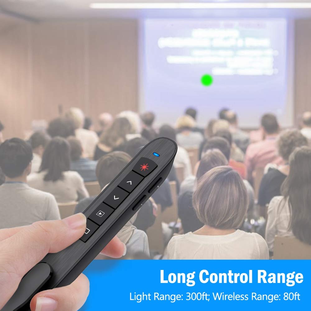 Presentation Remote with Green Light USB Rechargeable Presentation Clicker Hyperlink Volume Control Powerpoint Clicker RF 2.4Ghz Wireless Presenter Presentation Clicker for Computer/Laptop11