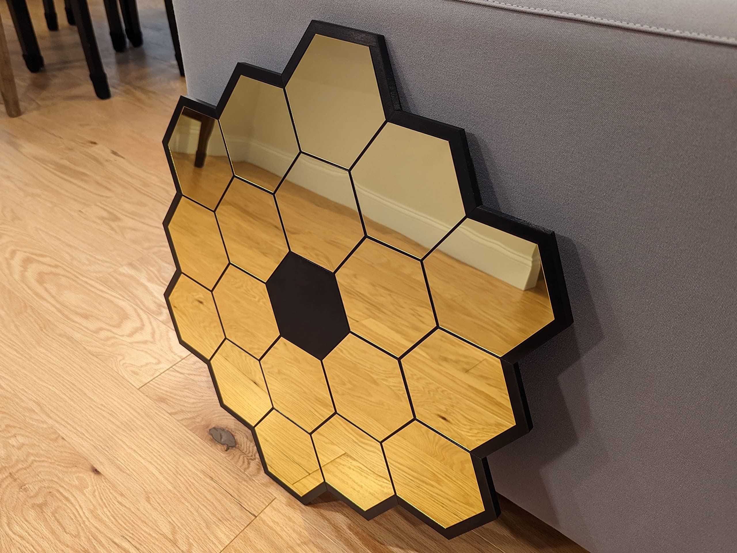XL Space Telescope James Webb Inspired Mirror - Extra Large Size Sturdy - No Drill Damage Free Mounting Options - Home Decor Reflective Honeycomb Wall Art (Command Strip Mount)