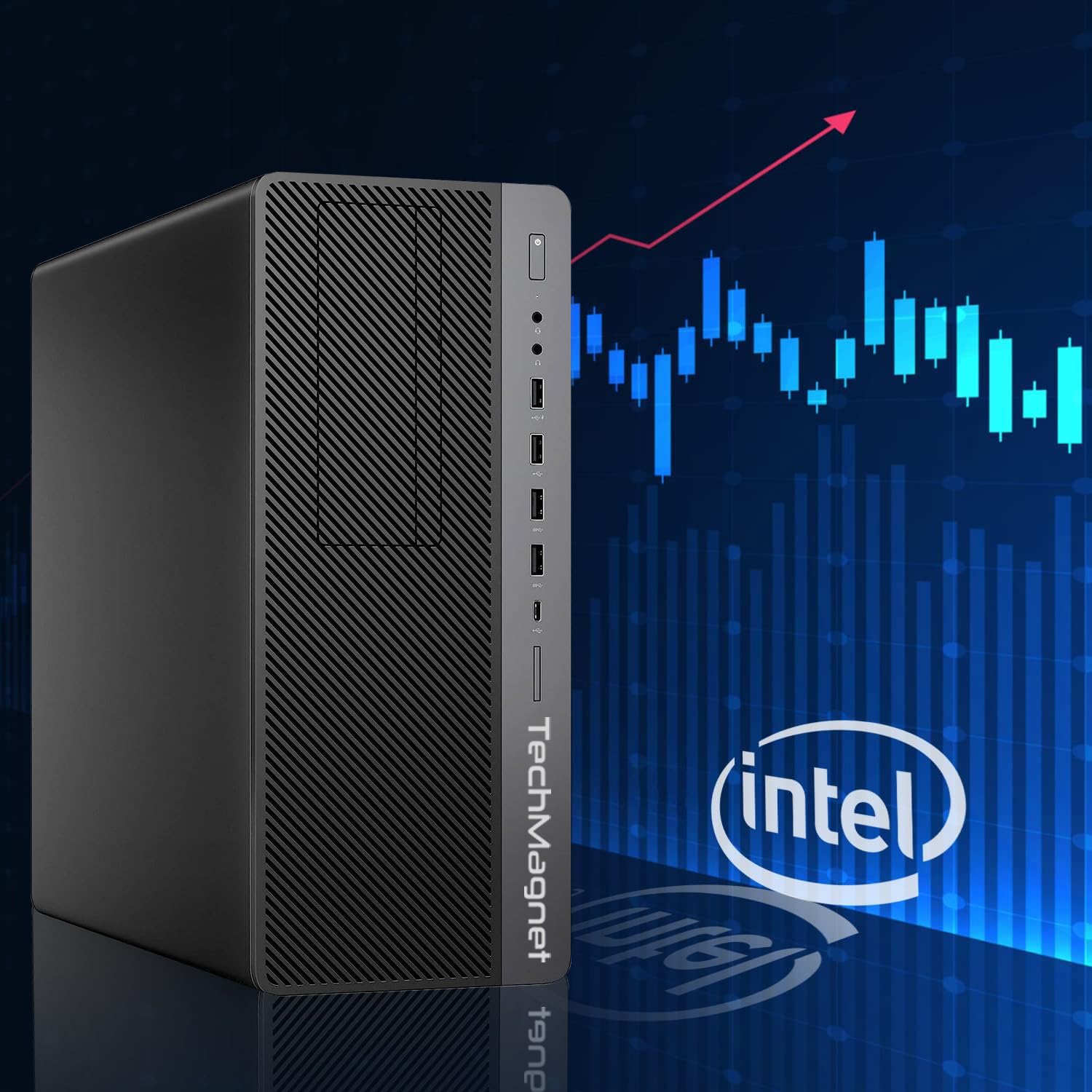 Trading Desktop PC TechMagnet, Intel Core i7 9th Gen, 16GB RAM, 512GB SSD + 2TB HDD, 4 New 22” LED Monitors, 2 Network Cards, Trading Platform Support, MTG Keyboard & Mouse Win 11 (Renewed)