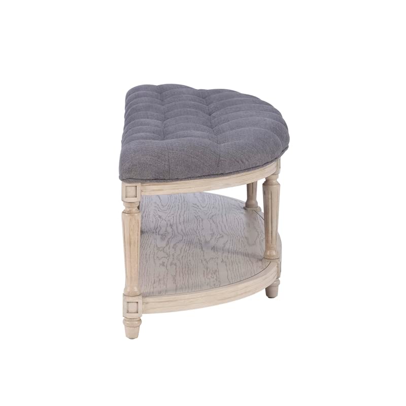 Powell Furniture Linon Naomi Demilune Wood Tufted Bench in Gray